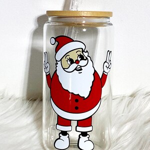 RETRO Christmas Characters Glass Cup, Retro Christms Glass Can, 16oz ...