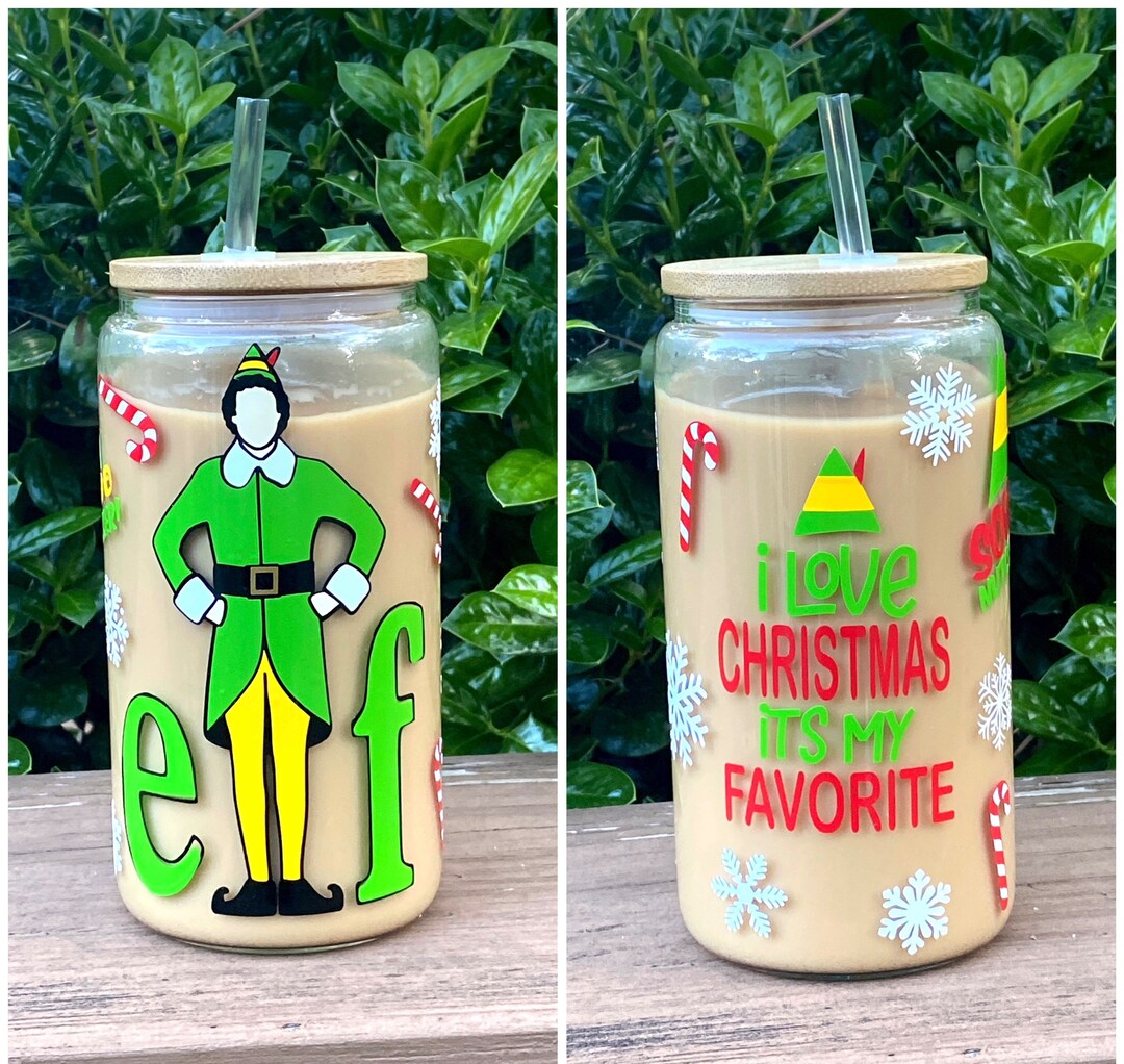 Elf Glass Cup, Christms Glass Can, 16oz Libby Glass Can, Elf, Christmas ...