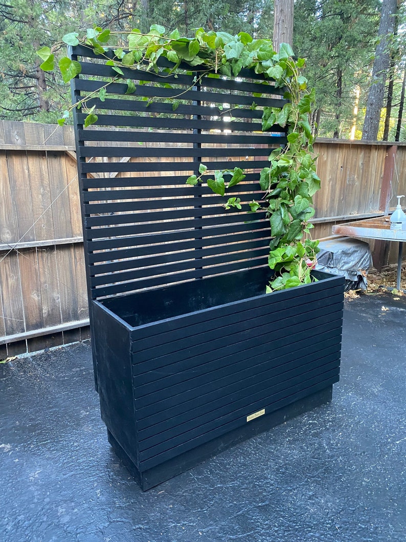 Black Mid Century Modern Planter With Included Trellis, Six Foot High ...