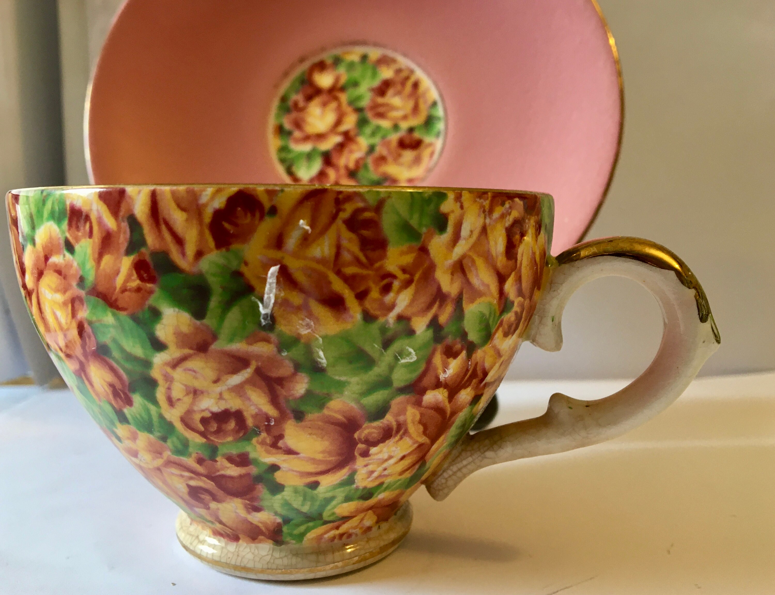 Vintage Royal Leighton Ware Pink Floral Chintz Tea Cup and Saucer 1930 ...