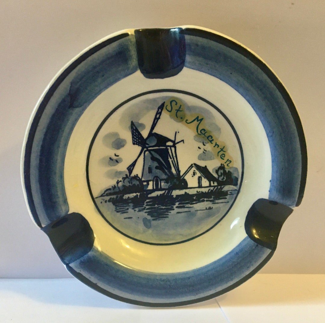 Vintage Delfts Handpainted Holland Ash Tray Windmill Blue and White 4 ...