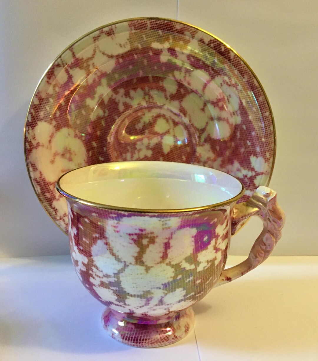 Vintage Royal Winton White Rose, Pink Brocade Tea Cup and Saucer 1940's ...