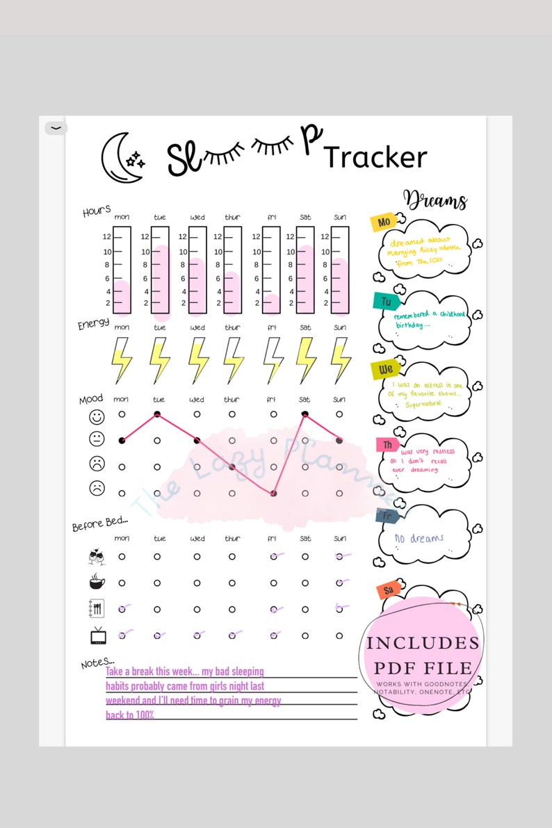 Sleep Tracker Weekly Template - Etsy