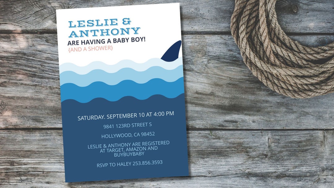 Shark Themed Baby Shower Invitation - Etsy