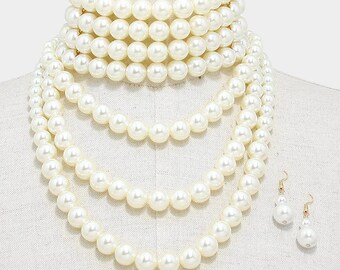 Multi strand pearl necklace | Etsy