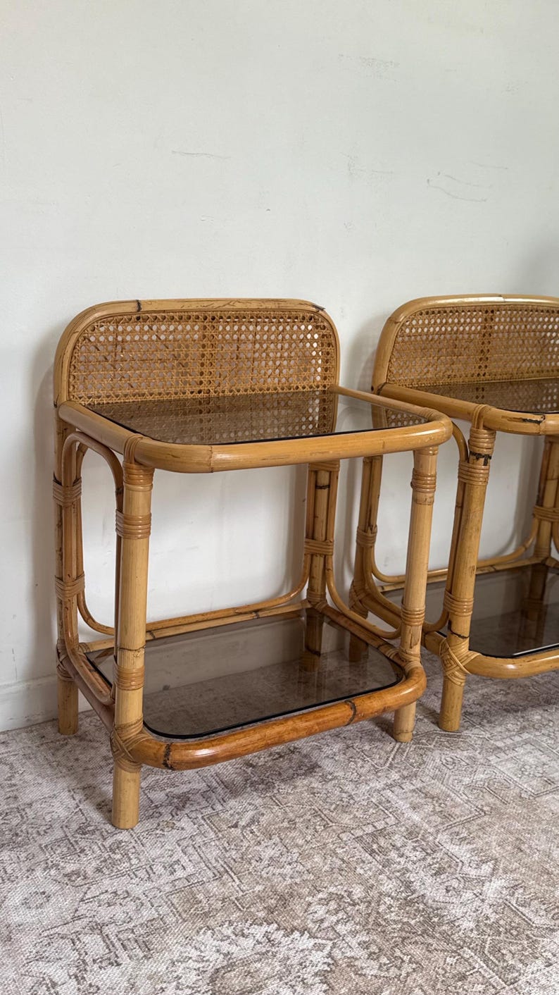 Mid Century Retro Vintage Bedside Table Bamboo Glass Scandi Boho - Etsy UK