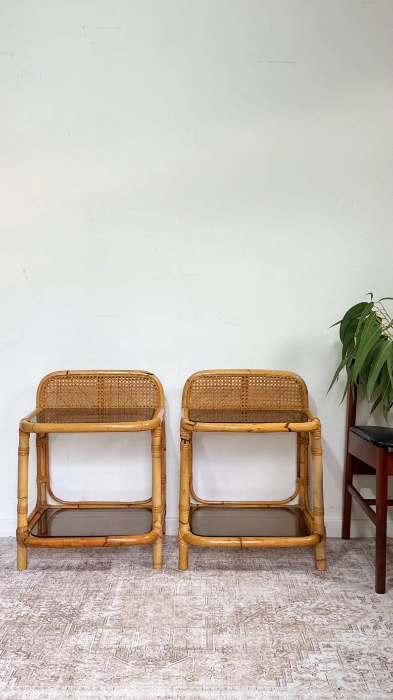 Mid Century Retro Vintage Bedside Table Bamboo Glass Scandi Boho - Etsy UK
