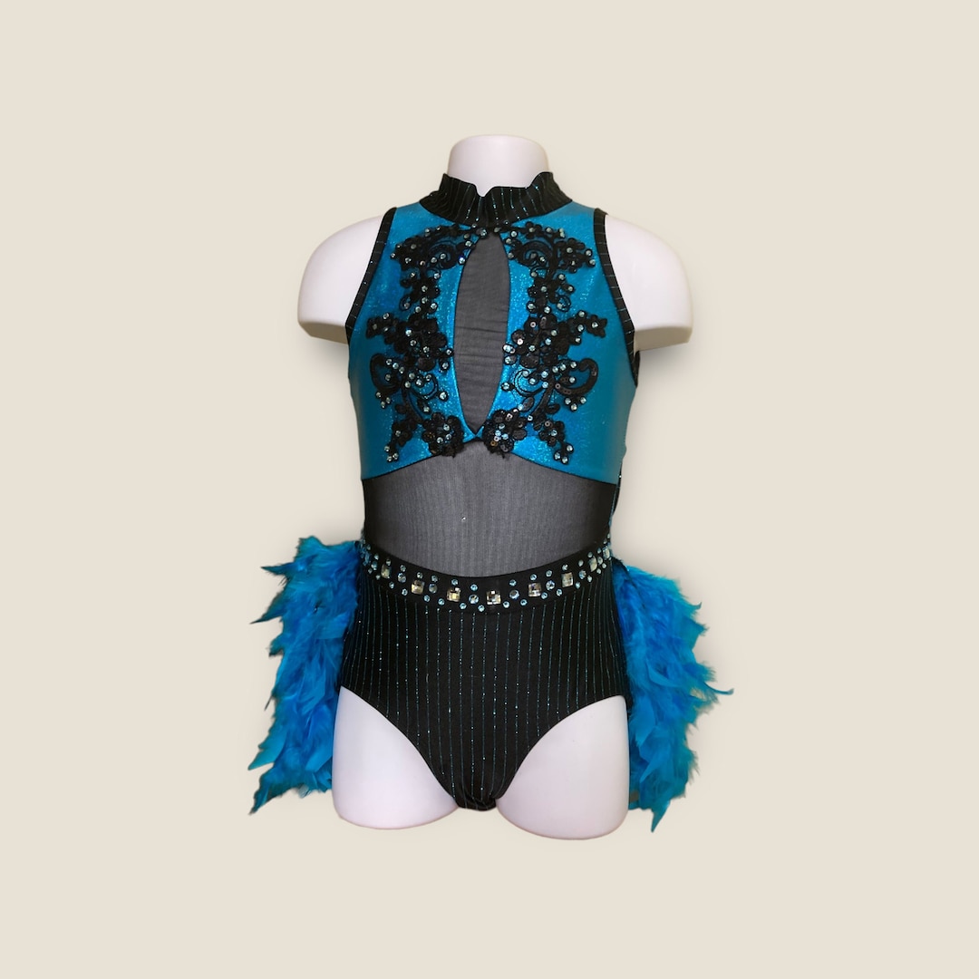 Custom Dance Costume, Dance Competition Costume, Handmade Dance Costume, Turquoise and Black One ...