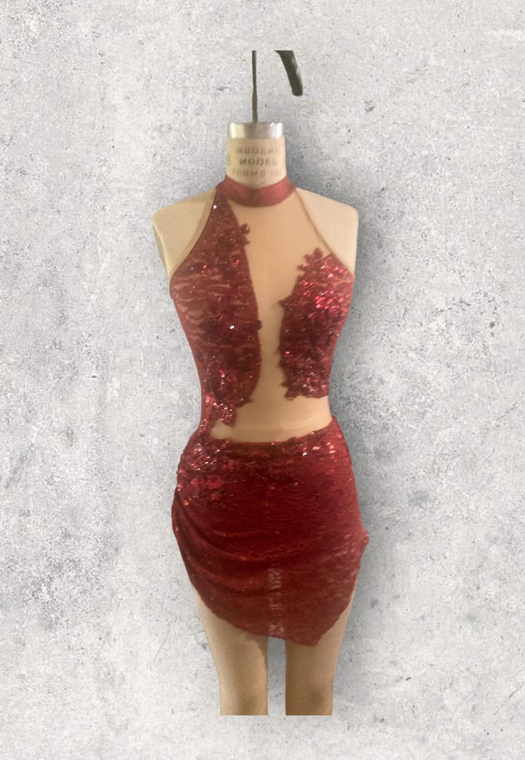 Custom Burgundy Lace Dance Costume: Competition Dress With Crystals ...