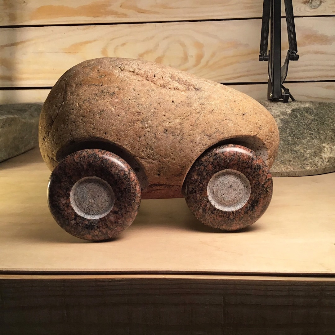 Stone Car Toy, Natural Boulder, Granite Wheels - Etsy