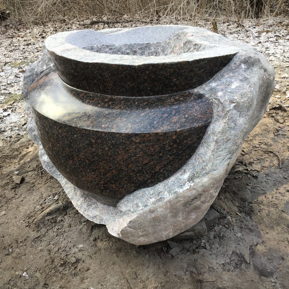Granite Flower Box Half Chiseled, Garden Pot, Natural Stone Boulder ...