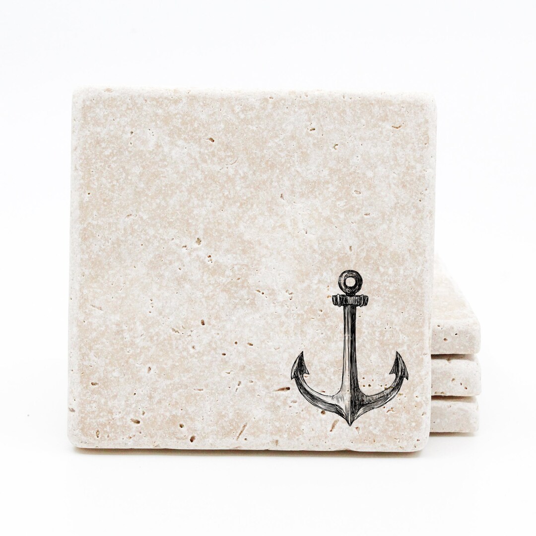 Anchor Coasters, Travertine or Marble Coasters, Fathers Day Gift ...