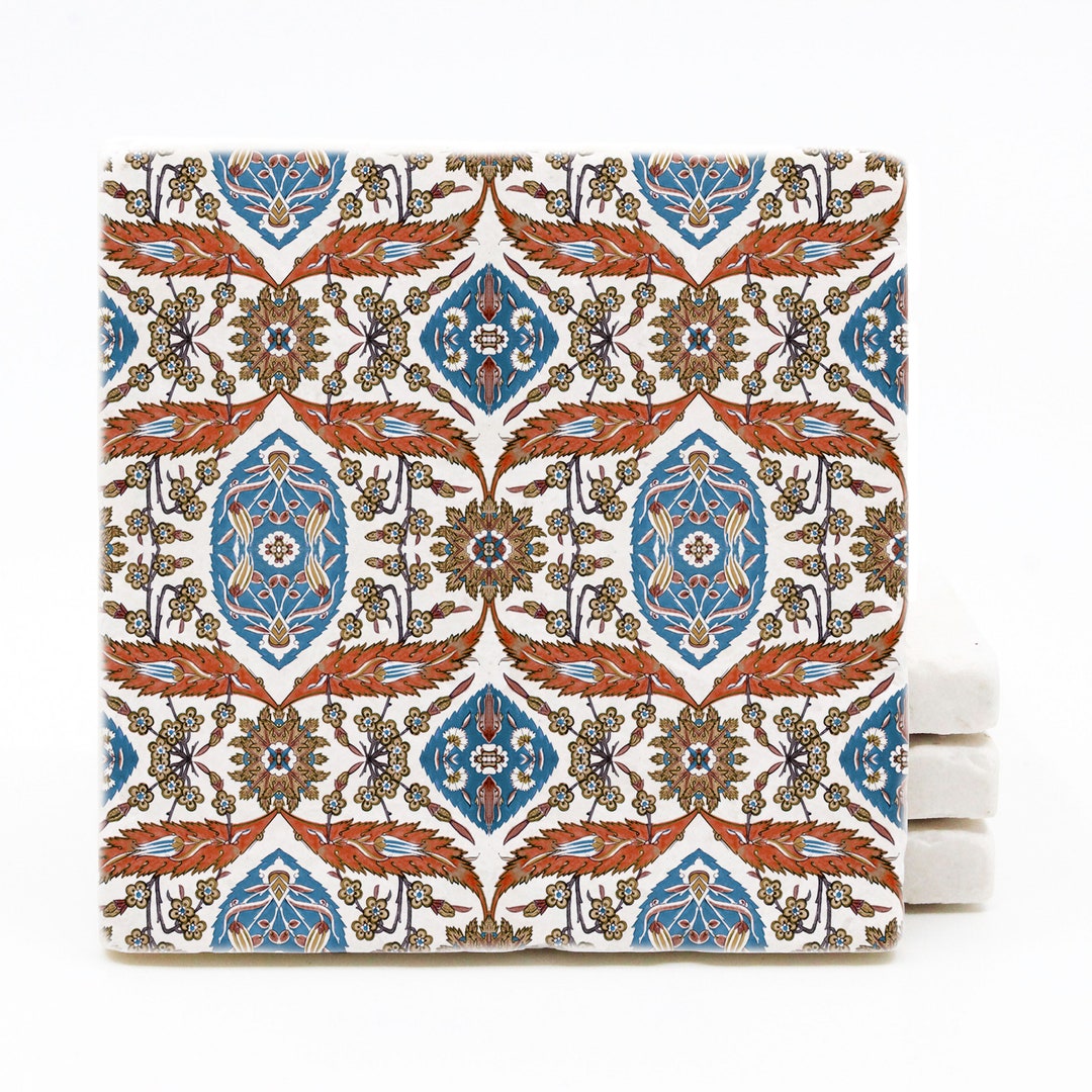 Moroccan Drink Coasters, Iznik Tile, Marble Tile Coasters, Boho Style ...