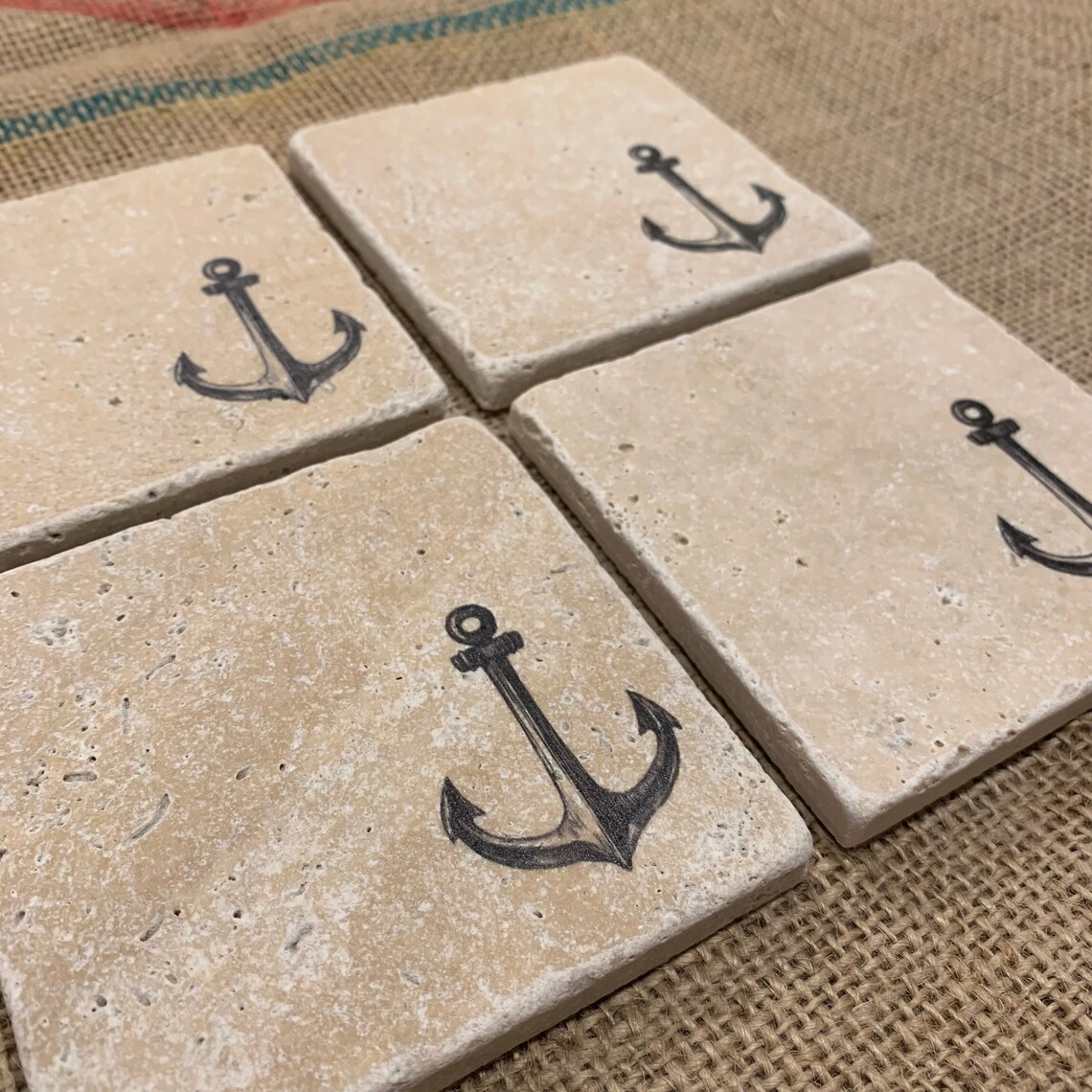Anchor Coasters Travertine or Marble Coasters Fathers Day - Etsy