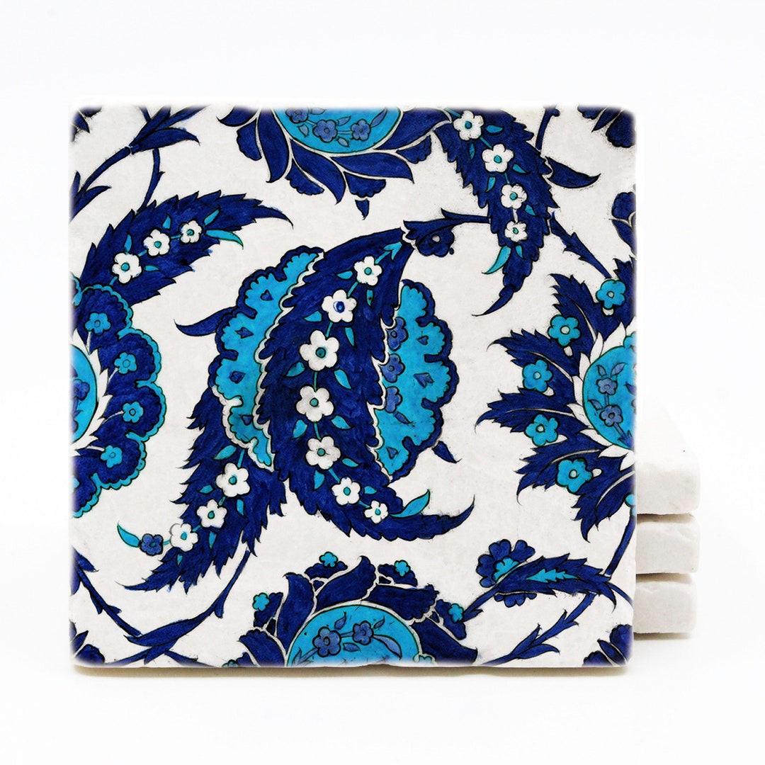 Moroccan Drink Coasters, Iznik Tile, Marble Tile Coasters, Boho Style ...