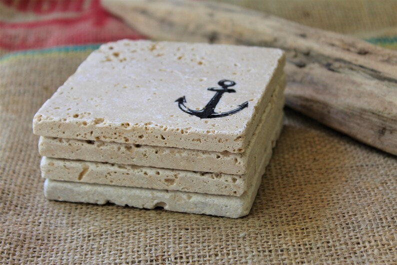Anchor Coasters Travertine or Marble Coasters Fathers Day | Etsy