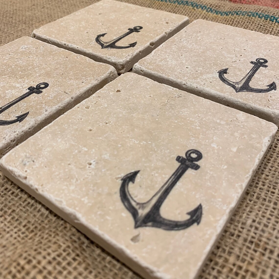 Anchor Coasters Travertine or Marble Coasters Fathers Day - Etsy