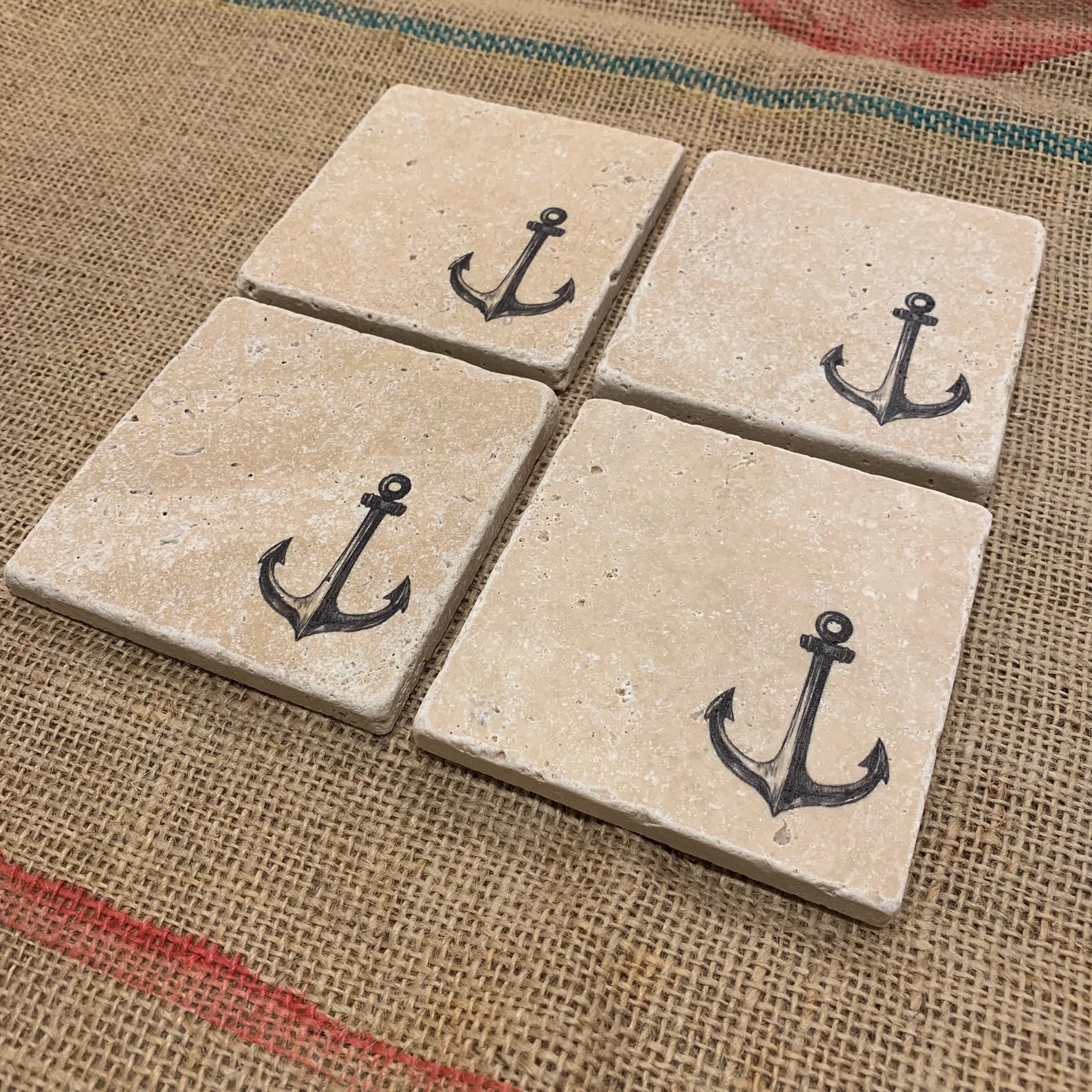 Anchor Coasters Travertine or Marble Coasters Fathers Day - Etsy