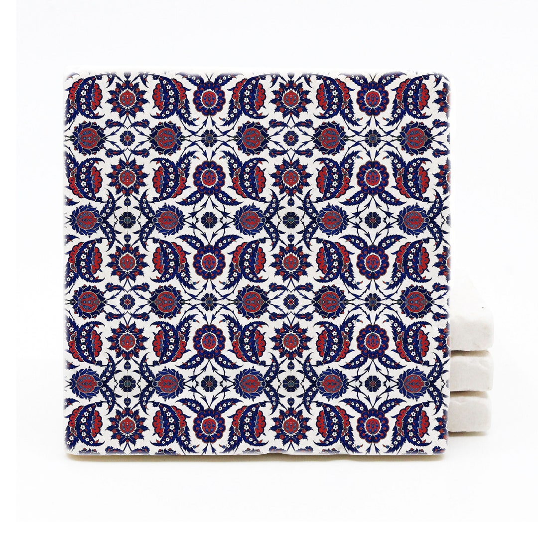 Moroccan Drink Coasters, Iznik Tile, Marble Tile Coasters, Boho Style ...