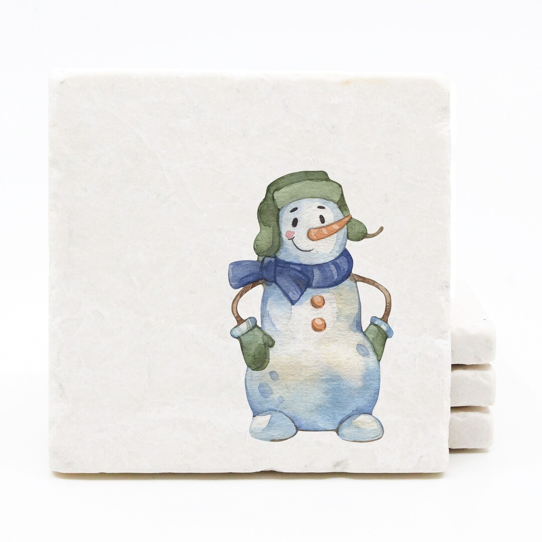 Christmas Snowman Marble Drink Coasters Set of Four Stone Holiday Gifts ...