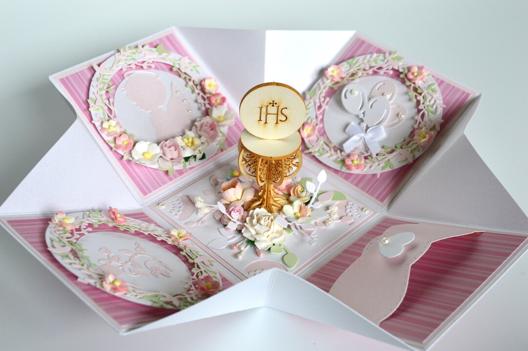 First Communion Card, Exploding Box Card, Angel Girl Card, Baptism Card, Explosion Box Card ...