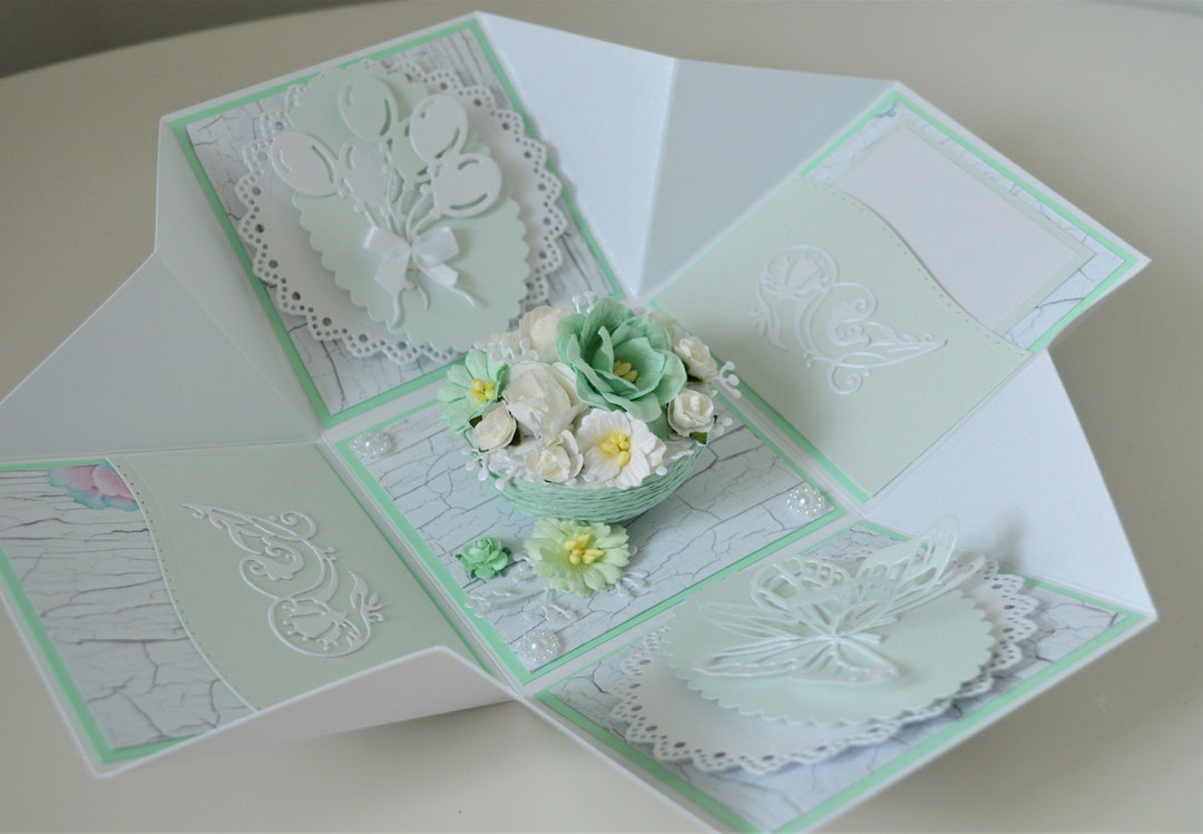 Floral Birthday Card, Unique Birthday Card, Exploding Box Card, Floral ...