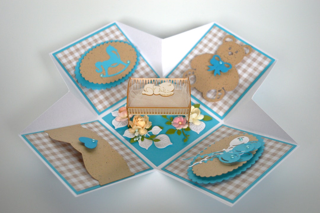 Baby Boy Explosion Card, Newborn Cards, Baby Exploding Box, Baby Boy ...