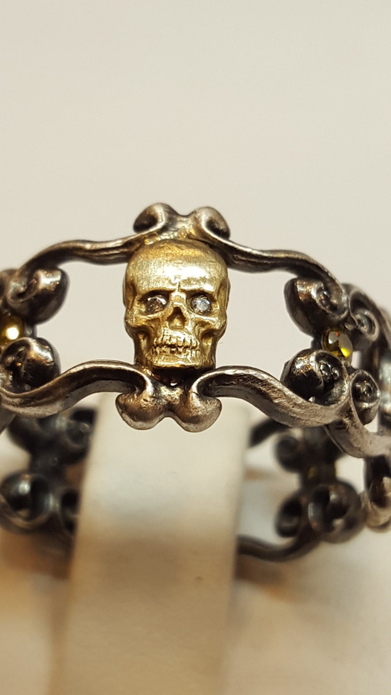 Skull Sterling Silver Solid .925 Hand Made 4 Scull Scrolls Ring With ...