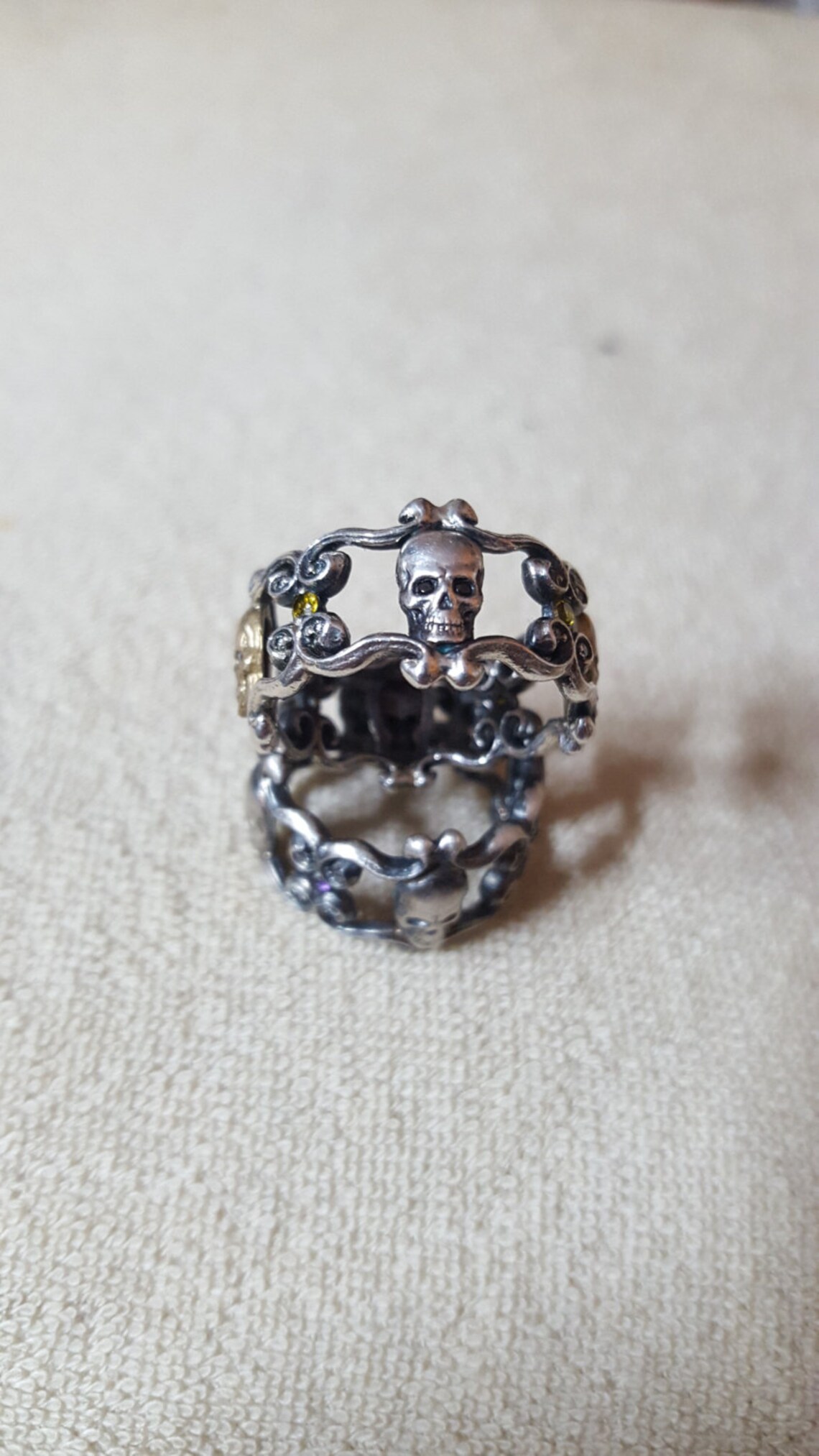 Skull Sterling Silver Solid .925 Hand Made 4 Scull Scrolls Ring With ...