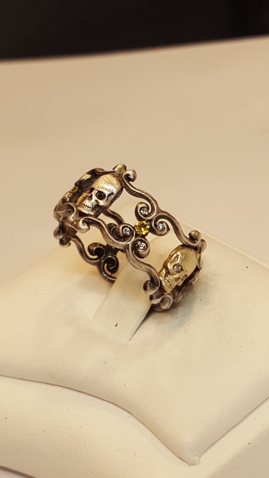 Skull Sterling Silver Solid .925 Hand Made 4 Scull Scrolls Ring With ...