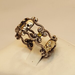 Skull Sterling Silver Solid .925 Hand Made 4 Scull Scrolls Ring With ...