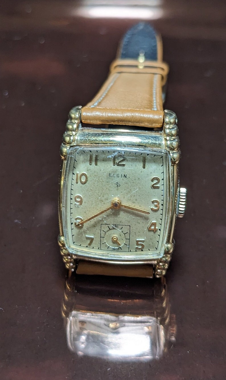 Wonderful 1951 Elgin Men's Tank Style Watch 10 KT Rolled Gold Bezel ...