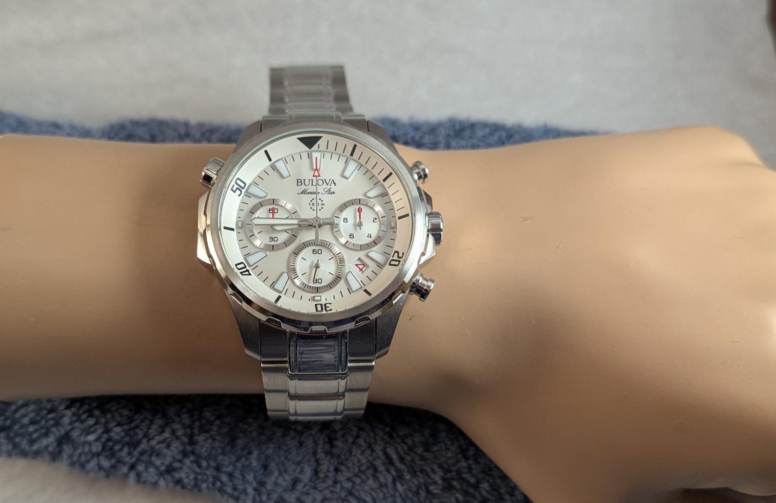 Bulova Marine Star Chronograph Watch: Stainless Steel, White Dial, 43mm ...