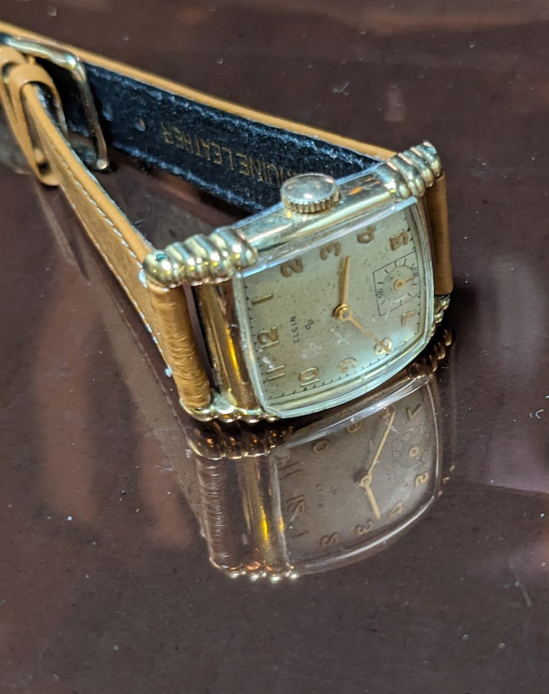 Wonderful 1951 Elgin Men's Tank Style Watch 10 KT Rolled Gold Bezel ...