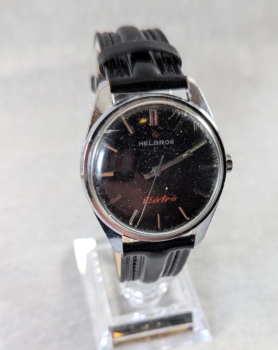 Vintage 1970s Helbros Electric Watch Retro Black Dial… - Gem