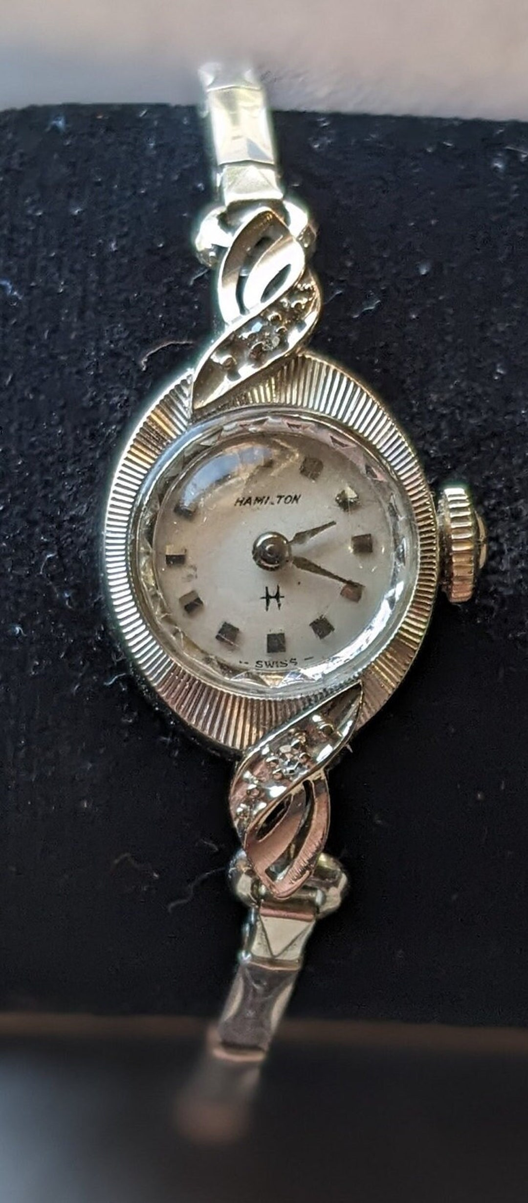 Beautiful 10kt Solid White Gold Hamilton Ladies Cocktail Watch With 2 ...
