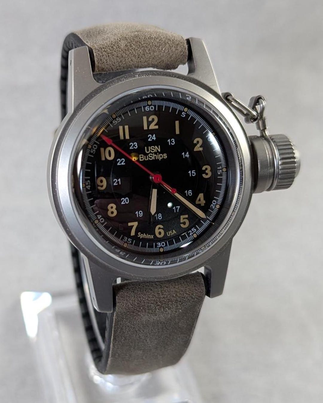 NEW Sphinx Model 1945 USN BUSHIPS “canteen” Men's Watch - Black Dial 24 ...