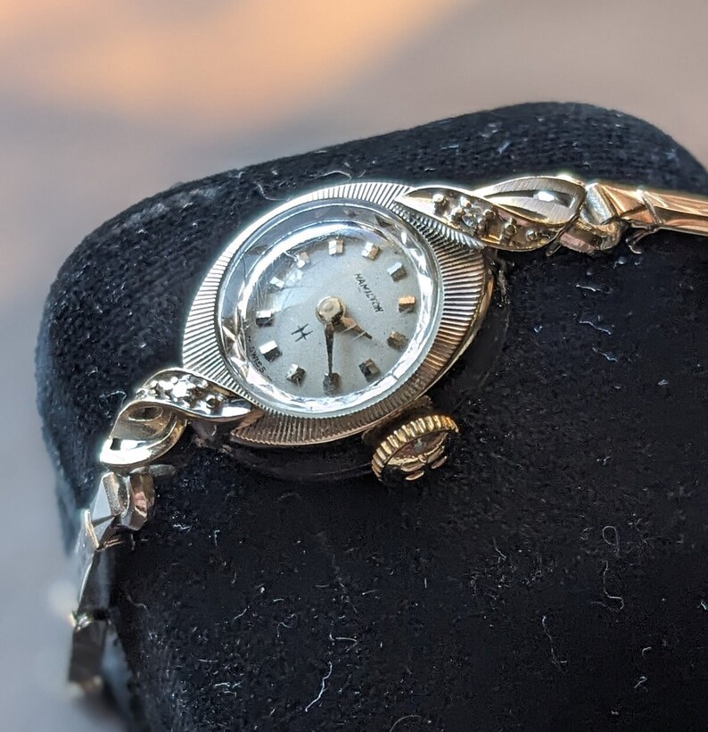 Beautiful 10kt Solid White Gold Hamilton Ladies Cocktail Watch With 2 ...