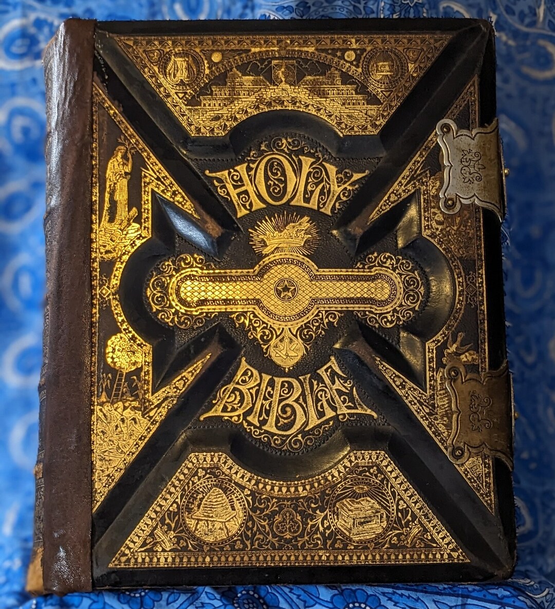 Large Antique Leather the Holy Bible Parallel Column Heavy - Etsy