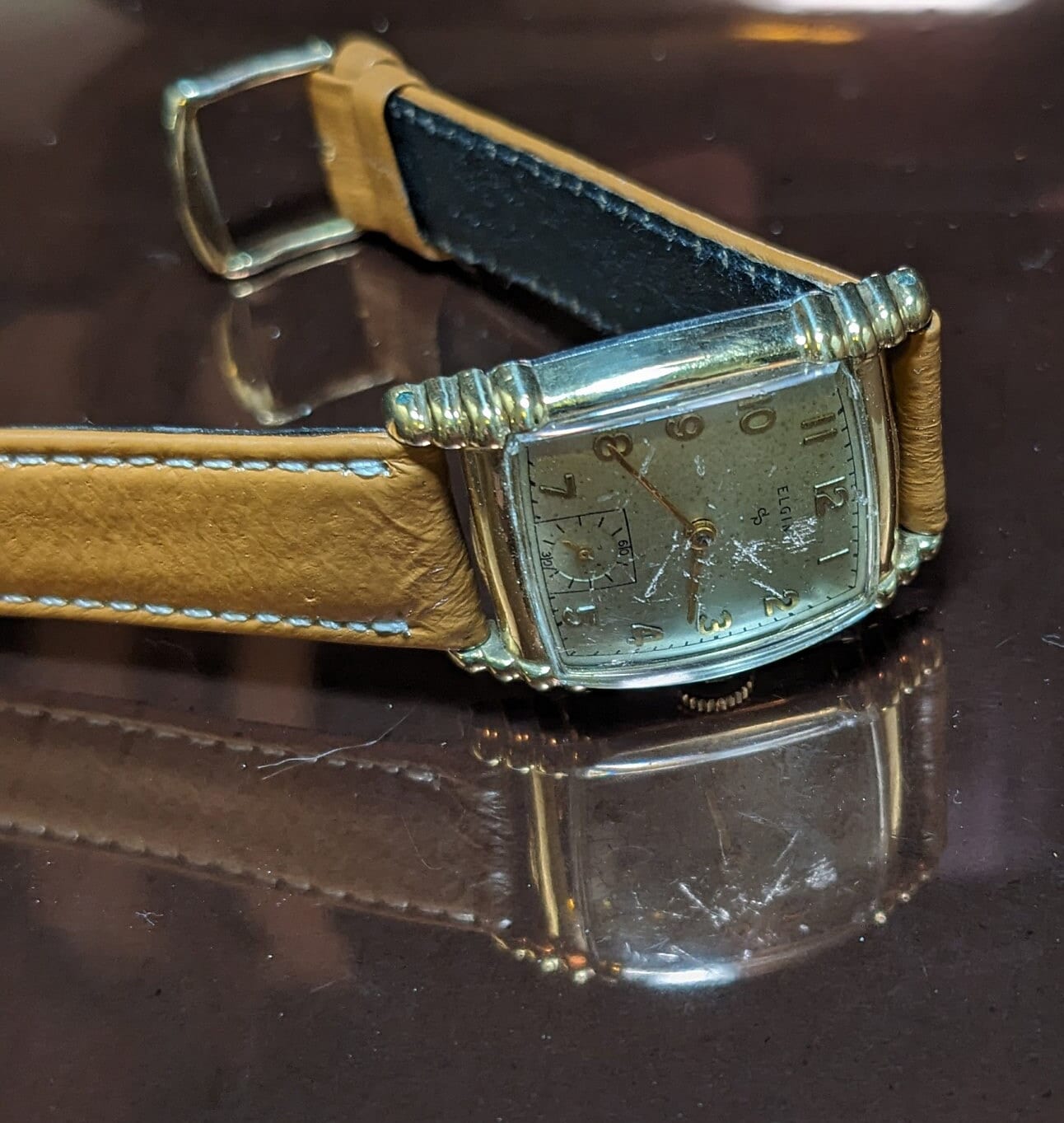 Wonderful 1951 Elgin Men's Tank Style Watch 10 KT Rolled Gold Bezel ...