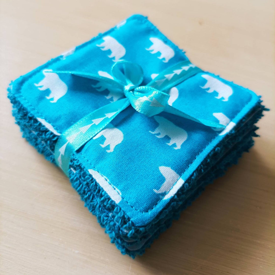 Set of 8 Washable Wipes Square Blue and White Square Washables star and ...