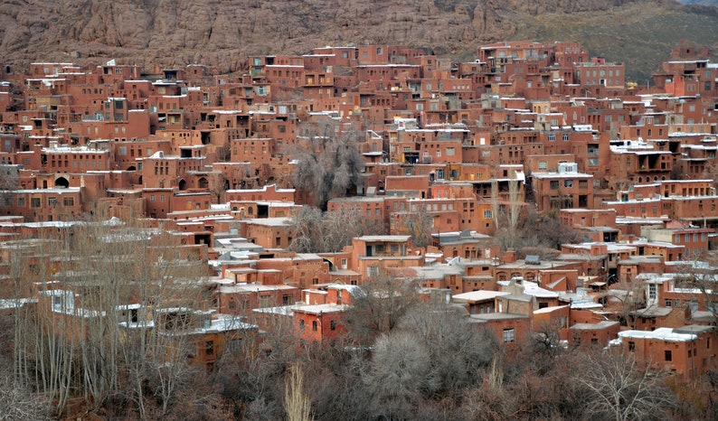 The Persian Village, Line Panoramic Drawing of an Iranian City Abyaneh ...