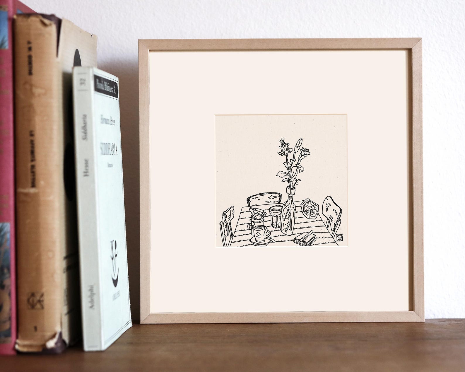 The Café Table, Detailed Print of Instant Drawing Made of Flowers in ...