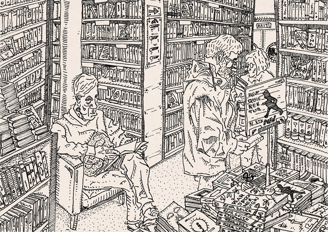 Feltrinelli Bookshop, Line B&w Detailed Drawing of an Italian ...