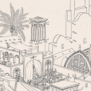 The Persian Dream, Line Panoramic Drawing of an Iranian City Yazd ...