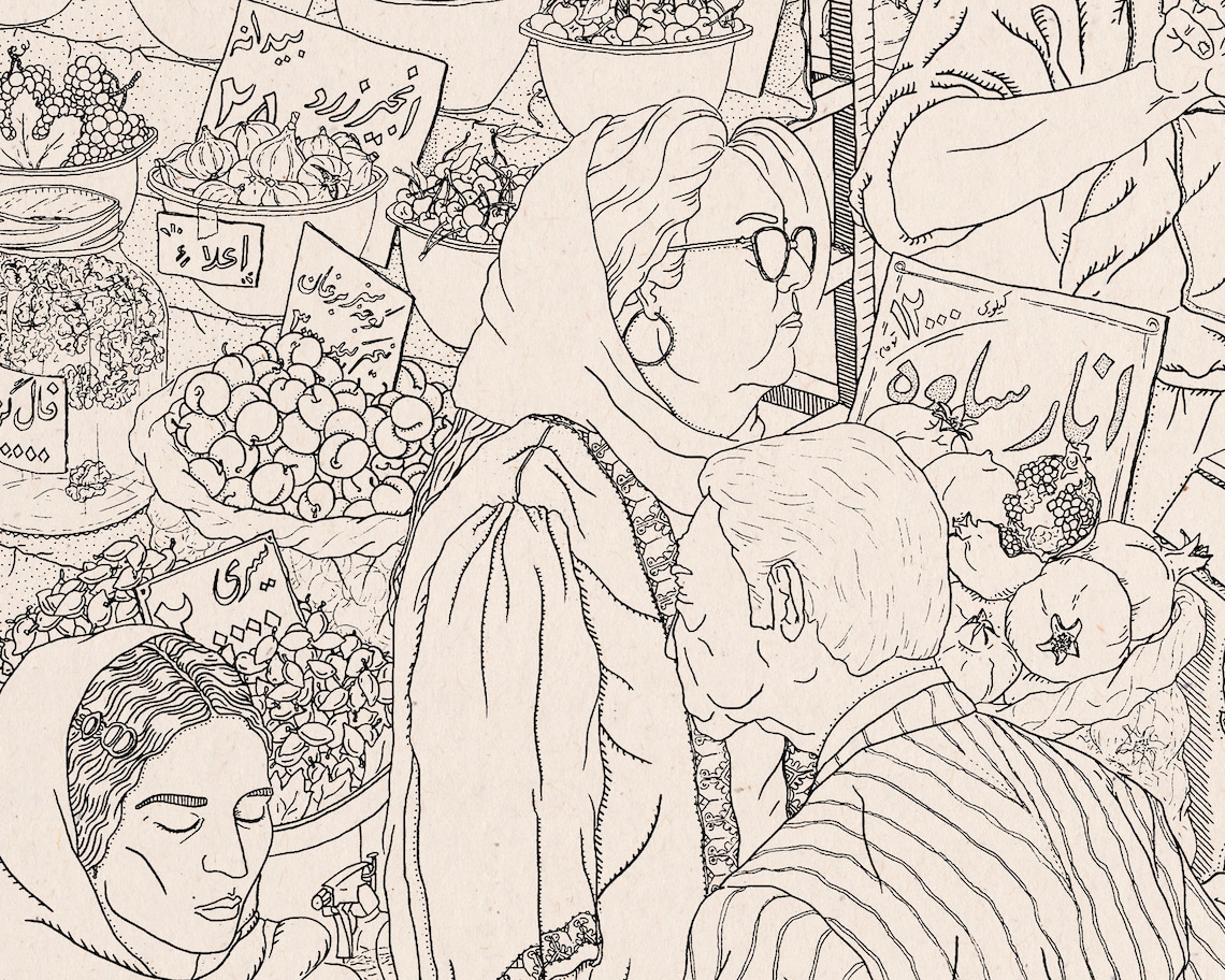 The Persian Bazaar Line Drawing of Tajrish Bazaar in Tehran - Etsy
