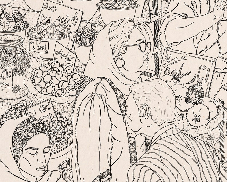 The Persian Bazaar Line Drawing of Tajrish Bazaar in Tehran - Etsy