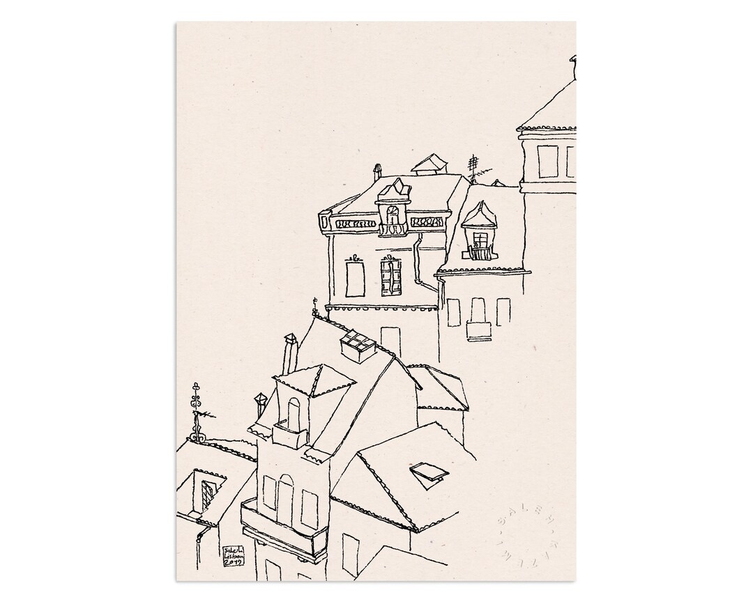 The Roofs of Lisbon, Minimal Line Art Drawing of Portuguese Rooftops in ...