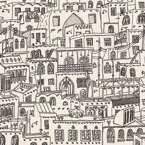 The Persian Village, Line Panoramic Drawing of an Iranian City Abyaneh ...