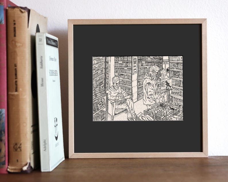 Feltrinelli Bookshop, Line B&w Detailed Drawing of an Italian ...